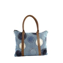 Schultertasche "Patchwork", Damen, Gr. B/H/T: 39cm x 32cm x 3cm onesize, blau, Baumwolle, Collezione Alessandro, Taschen Schultertasche, aus Jeansstoff mit Leder Henkel