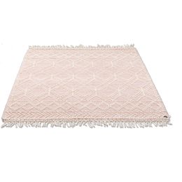 Teppich Tom Tailor HOME "Colored Macrame", rosa, B:160cm H:10mm L:230cm, Schurwolle, Teppiche, Fransenteppich, Handweb Teppich, reine Wolle, handgewebt, mit Fransen, Scandi Design