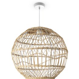 Paco Home Pendelleuchte "MAITE", weiß, Ø 40cm H: 39cm, Leuchten, Rattan Hängeleuchte Korblampe Rund E27 Boho Stil Modern Wohnzimmer