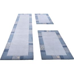 Bettumrandung Theko "Royal Ganges", blau (hellblau), H:13mm, Obermaterial: 95% Wolle, 5% Viskose, Bettumrandungen, Bettvorleger, 3-teiliges L&auml;ufer-Set f&uuml;rs Schlafzimmer, 100% Wolle