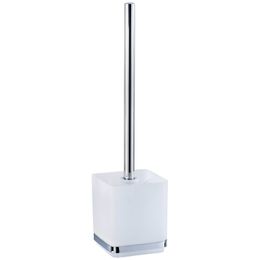 WC-Garnitur Wenko "Quadro", silber (chromfarben, transparent), B:12,5cm H:37cm L:9,5cm, Edelstahl, Kunststoff, Reinigungsb&uuml;rsten, Vacuum-Loc, Befestigen ohne bohren