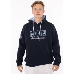 Hoodie Zwillingsherz ""Moin"", Herren, Gr. S, blau (marine), Sweatware, Obermaterial: 50% Baumwolle, 50% Polyester, unifarben, Basic h&uuml;ftbedeckend, Rundhals, angesetztes B&uuml;ndchen, Sweatshirts Hoodie, mit gesticktem Schriftzug und Ankermotiv am &Auml;rmel