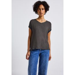 T-Shirt Street One, Damen, Gr. 34, blau (deepwater blau), Stoff, Vorderseite: 100% Viskose; R&uuml;ckseite: 95% Viskose, 5% Elasthan, gemustert, normal normal, V-Ausschnitt, Umschlagsaum, Shirts T-Shirt, mit V-Ausschnitt