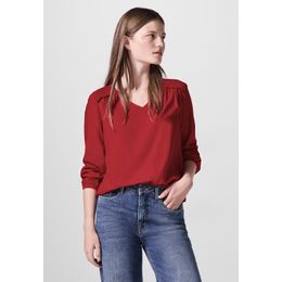 Langarmbluse STREET ONE STUDIO, Damen, Gr. 46, rot (urban rot), Stoff, 100% Viskose, unifarben, normal normal, V-Ausschnitt, B&uuml;ndchen, Blusen, aus softer Viskose