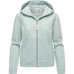 Jeansjacke Ragwear "Lerris Denim", Damen, Gr. M (38), blau (hellblau), Material: 52% Baumwolle, 48% Polyester, gerade h&uuml;ftbedeckend, &Auml;rmel mit &Auml;rmelschlitz abgesteppte Kante mit Druckkn&ouml;pfen,verstellbar, Jacken Jeansjacke, Leichte &Uuml;bergangsjacke in Denim-Optik mit Kapuze