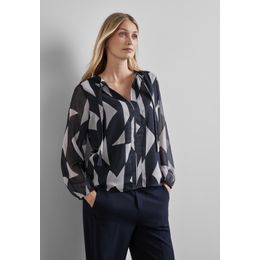 Langarmbluse Street One, Damen, Gr. 34, blau (night sky blau), Stoff, 100% Polyester, bedruckt, normal normal, Rundhals, Bündchen, Blusen, mit Rundhalsausschnitt