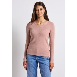 Strickpullover Street One, Damen, Gr. 42, rosa (faded rose meliert), Stoff, 50% Viskose, 28% Polyester, 22% Polyamid, Strukturmuster, normal normal, V-Ausschnitt, B&uuml;ndchen, Pullover Strickpullover, aus softem Materialmix