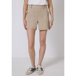 Shorts STREET ONE STUDIO, Damen, Gr. 44, grau (sandshell beige), Stoff, 71% Viskose, 25% Polyester, 4% Elasthan, unifarben, loose fit kurz, Hosen Shorts, High Waist