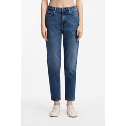 Mom-Jeans HUGO BLUE "Noe", Damen, Gr. 27, Länge 34, blau (medium blau 427), Jeans, Obermaterial: 99% Baumwolle, 1% Elasthan, unifarben, gerade, Jeans, Straight Fit Jeans mit hoher Leibhöhe