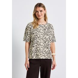 Rundhalsshirt Street One, Damen, Gr. 34, beige (morning beige), Stoff, 48% Baumwolle, 48% Modal, 4% Elasthan, gemustert, normal normal, Rundhals, Bündchen, Shirts, im soften Baumwoll-Mix