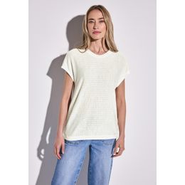 T-Shirt Street One, Damen, Gr. 38, wei&szlig; (sanftes wei&szlig;), Stoff, 55% Viskose, 45% Polyester, unifarben, gerade normal, Rundhals, B&uuml;ndchen, Shirts T-Shirt, aus softem Materialmix