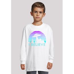 T-Shirt F4NT4STIC "I BELIEVE UFO Alien Raumschiff Retro", Jungen, Gr. 122/128, wei&szlig;, Obermaterial: 100% Baumwolle, Rundhals, ohne B&uuml;ndchen, Shirts T-Shirt, Premium Qualit&auml;t