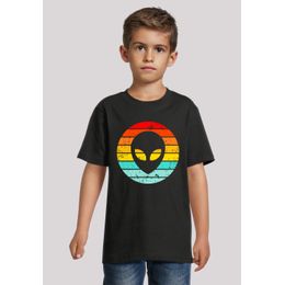 T-Shirt F4NT4STIC "Alien Gesicht Retro Sunset", Mädchen, Gr. 110/116, schwarz, Obermaterial: 100% Baumwolle, regular fit, Rundhals, ohne Bündchen, Shirts, Premium Qualität