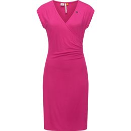 Etuikleid Ragwear "Crupi", Damen, Gr. L (40), Normalgrößen, pink (magenta), Material: 95% Viskose, 5% Elasthan, Basic, figurbetont ca. Mitte Knie, tiefer V-Ausschnitt, Ärmel ohne Ärmelschlitz normaler Saum, Kleider Etuikleid, figurbetontes Sommerkleid mit Raffung an der Taille