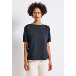 T-Shirt Street One, Damen, Gr. 34, blau (deepwater blau), Stoff, 95% Viskose, 5% Elasthan, unifarben, normal normal, U-Boot-Ausschnitt, normaler Saum, Shirts T-Shirt, in Unifarbe