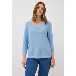 Strickpullover Cecil, Damen, Gr. XXL (46), blau (whisper blau melange), Web, 60% Baumwolle, 40% Viskose, unifarben, normal normal, V-Ausschnitt, abgesteppt, Pullover Strickpullover, im soften Baumwoll-Mix