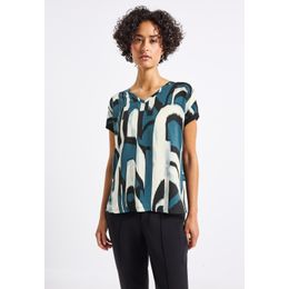 T-Shirt Street One, Damen, Gr. 34, blau (tide blau), Stoff, Vorderseite: 100% Viskose; R&uuml;ckseite: 95% Viskose, 5% Elasthan, bedruckt, normal normal, V-Ausschnitt, abgesteppt, Shirts T-Shirt, aus elastischem Materialmix