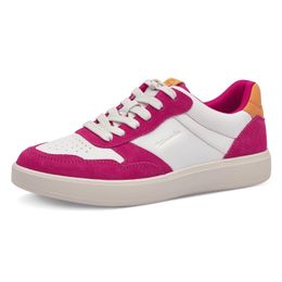 Plateausneaker Tamaris, Damen, Gr. 37, pink (fuchsia kombiniert), Leder, Lederimitat, kontrastfarbene Details, Schuhe Plateausneaker, Freizeitschuh, Halbschuh, Schn&uuml;rschuh mit Kontrastbes&auml;tzen