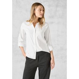 Langarmbluse Cecil, Damen, Gr. L (42), wei&szlig; (vanillewei&szlig;), Web, Obermaterial: 70% Baumwolle, 27% Nylon, 3% Elasthan; Seiten: 98% Baumwolle, 2% Elasthan, unifarben, normal normal, Rundhals, Manschette, Blusen, im soften Baumwoll-Mix