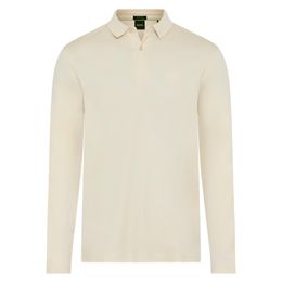 Langarm-Poloshirt BOSS Green "Pirol", Herren, Gr. 3XL, open weiß131, Jersey, Obermaterial: 100% Baumwolle, unifarben, regular fit normal, abgesteppte Kante, Shirts, Langarm, regular fit, Logo-Stickerei