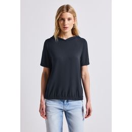 T-Shirt Street One, Damen, Gr. 34, blau (deepwater blau), Stoff, 95% Viskose, 5% Elasthan, unifarben, normal normal, ohne Ausschnitt, abgesteppt, Shirts T-Shirt, Feel Good Fit