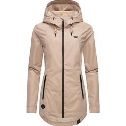 Outdoorjacke Ragwear "Zuzka", Damen, Gr. 5XL (50), braun (latte macchiato), Au&szlig;enmaterial: 100% Polyester. Innenfutter: 100% Polyester, tailliert Po-bedeckend, hoch geschlossener Ausschnitt, mit Kn&ouml;pfen,&Auml;rmel mit &Auml;rmelschlitz normaler Saum krempelbar,mit Druckknopf,mit Schlitz, Jacken Outdoorjacke, stylische &Uuml;bergangsjacke mit gro&szlig;er Kapuze