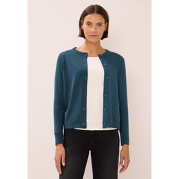 Cardigan Cecil, Damen, Gr. XL (44), blau (dull teal blau melange), Web, 60% Baumwolle, 40% Viskose, unifarben, normal normal, Rundhals, Strickbund, Strickjacken, mit Rundhalsausschnitt