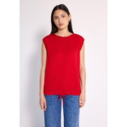 T-Shirt STREET ONE STUDIO, Damen, Gr. 34, rot (mandarin rot), Stoff, 80% Polyester, 20% Viskose, unifarben, normal normal, U-Boot-Ausschnitt, abgesteppt, Shirts T-Shirt, mit Elastiksaum und Tunnelzug