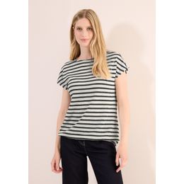 T-Shirt Cecil, Damen, Gr. XL (44), wei&szlig; (vanillewei&szlig;), Stoff, 65% Polyester, 18% Baumwolle, 13% Viskose, 4% Elasthan, gestreift, normal normal, U-Boot-Ausschnitt, B&uuml;ndchen, Shirts T-Shirt, mit Elastiksaum