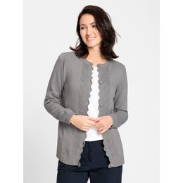 Strickjacke Inspirationen, Damen, Gr. 44, grau (steingrau, meliert), 50% Baumwolle, 50% Polyacryl, meliert, unifarben, Strickjacken Strickjacke