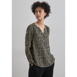 Langarmbluse Street One, Damen, Gr. 34, schwarz, Stoff, 100% Viskose, bedruckt, gerade normal, Rundhals, B&uuml;ndchen, Blusen, mit geschlitztem Rundhalsausschnitt