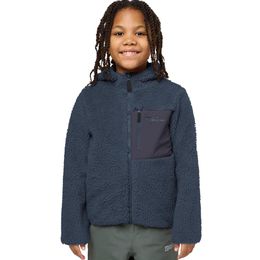 Fleecejacke Jack Wolfskin "ICE CURL HOOD JACKET K", Jungen, Gr. 128, blau (midnight sky), Fleece, Obermaterial: 100% Polyester, normal, hoch geschlossener Ausschnitt, eingesetzt eingefasste Kante, Jacken, Wärmend, winddicht, Übergangsjacke für Kinder
