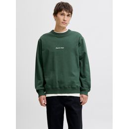 Jack & Jones Sweatshirt JACK & JONES "JORNORREBRO EMB SWEAT CREW NOOS", Jungen, Gr. S, grün (sycamore), angeraute Sweatware, Obermaterial: 89% Baumwolle, 11% Polyester, bedruckt, relaxed fit normal, Rundhals, Rippbündchen, Sweatshirts Sweatshirt, mit Logo Print