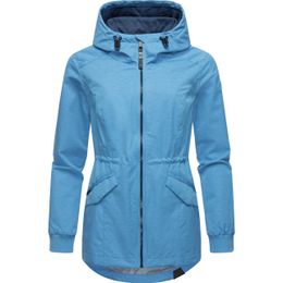 Outdoorjacke Ragwear "Dowey Tech", Damen, Gr. L (40), blau (hellblau), Au&szlig;enmaterial: 100% Polyester; Innenfutter: 100% Polyester, tailliert h&uuml;ftbedeckend, hoch geschlossener Ausschnitt, &Auml;rmel ohne &Auml;rmelschlitz elastischer Bund, Jacken Outdoorjacke, stylische wasserdichte &Uuml;bergangsjacke mit gro&szlig;er Kapuze
