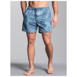 Shorts TRIGEMA "TRIGEMA Bade-/Freizeitshorts mit Druckmotiv", Herren, Gr. M, US-Gr&ouml;&szlig;en, gr&uuml;n (efeu), 50% Baumwolle, 50% Polyamid, Hosen Shorts