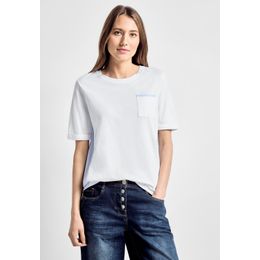 T-Shirt Cecil, Damen, Gr. L (42), wei&szlig; (vanillewei&szlig;), Web, Vorderseite: 50% Modal, 50% Baumwolle; R&uuml;ckseite: 100% Baumwolle, unifarben, gerade h&uuml;ftlang, Rundhals, B&uuml;ndchen, Shirts T-Shirt, aus softem Materialmix