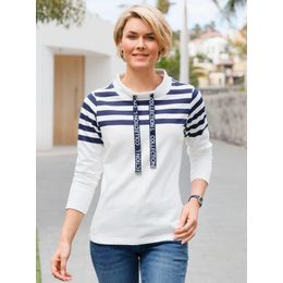Sweatshirt Casual Looks, Damen, Gr. 38, beige (ecru, marine), 50% Baumwolle, 50% Polyester, gemustert, gestreift, mehrfarbig, Sweatshirts Sweatshirt