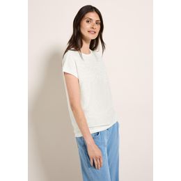 T-Shirt Cecil, Damen, Gr. L (42), wei&szlig; (vanillewei&szlig;), Stoff, 55% Polyester, 45% Viskose , unifarben, normal normal, U-Boot-Ausschnitt, abgesteppt, Shirts T-Shirt, Basic