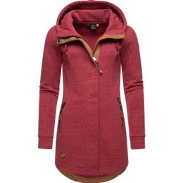 Langjacke Ragwear "Letty Intl.", Damen, Gr. XS (34), lila (himbeere), Sweatware, 54% Polyester, 41% Baumwolle, 5% Viskose, tailliert ca. Mitte Oberschenkel, hoch geschlossener Ausschnitt, &Auml;rmel ohne &Auml;rmelschlitz normaler Saum, Jacken Langjacke, Sportliche Kapuzenjacke mit Kunstleder-Elementen