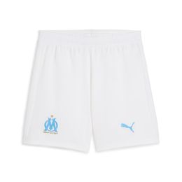 Sporthose Puma "Olympique de Marseille 25/26 Shorts Jugendliche", Mädchen, Gr. 116, Normalgrößen, weiß (weiß bleu azur blau), Obermaterial: 100% Polyester, unifarben, regular fit, Hosen