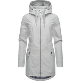 Outdoorjacke Ragwear "Mondda", Gr. L (40), grau (hellgrau), Obermaterial: 74% Baumwolle, 26% Nylon. Innenfutter: 100% Polyester, figurumspielend ca. Mitte Oberschenkel, hoch geschlossener Ausschnitt, &Auml;rmel ohne &Auml;rmelschlitz normaler Saum mit Druckknopf, Jacken Outdoorjacke, schicker Damen &Uuml;bergangsparka mit tollen Details