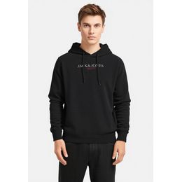 Jack & Jones Kapuzensweatshirt JACK & JONES "JORBILLYBURG SWEAT HOOD FST", Herren, Gr. M, schwarz, angeraute Sweatware, Obermaterial: 60% Baumwolle, 40% Polyester, bedruckt, regular fit normal, Rippb&uuml;ndchen, Sweatshirts