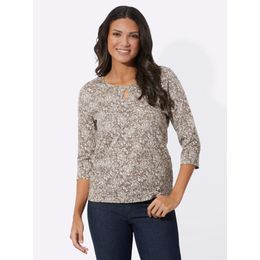 Rundhalsshirt Classic Basics "Rundhals-Shirt", Damen, Gr. 38, grau (taupe, ecru, bedruckt), 100% Baumwolle, Paisley, gemustert, Rundhals, Shirts
