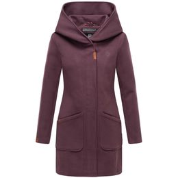 Wintermantel Marikoo "Maikoo", Damen, Gr. S (36), lila (pflaume), Oberstoff: 90% Polyacryl, 8% Viskose, 2% Elasthan; Futter: 100% Polyester; &Auml;rmelfutter: 100% Polyester, tailliert Po-bedeckend, &Auml;rmel ohne &Auml;rmelschlitz normaler Saum, M&auml;ntel Wintermantel, hochwertiger Mantel in Wollmantel-Optik mit gro&szlig;er Kapuze, Topseller