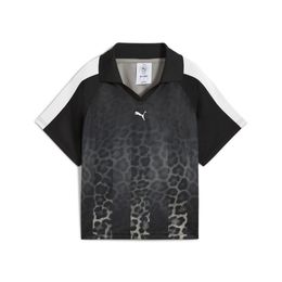 Trainingsshirt Puma "T7 Leo Luxe Relaxed Fu&szlig;balltrikot Damen", Damen, Gr. L, schwarz (schwarz aop), Obermaterial: 100% Polyester; &Auml;rmel: 100% Polyester; Rippe: 3% Elasthan, 97% Polyester; Einsatz: 100% Polyester, animal-print, relaxed fit, Rundhals, Shirts