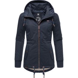 Winterjacke Ragwear "YM-Danka", Damen, Gr. XL (42), blau (jeansblau), Au&szlig;enmaterial: 100% Polyester. Innenfutter: 100% Polyester. Wattierung: 100% Polyester, tailliert h&uuml;ftbedeckend, hoch geschlossener Ausschnitt, &Auml;rmel ohne &Auml;rmelschlitz Rippstrickb&uuml;ndchen, Jacken Winterjacke, stylische Winter Outdoorjacke mit Kapuze