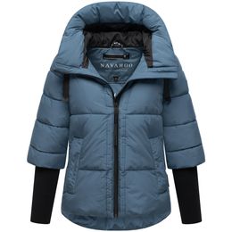Steppjacke Navahoo "Lotusherz XIV", Damen, Gr. M (38), blau (hellblau), Obermaterial: 100% Polyester; Innenfutter: 100% Polyester; Wattierung: 100% Polyester; &Auml;rmelfutter: 100% Polyester, figurumspielend h&uuml;ftbedeckend, hoch geschlossener Ausschnitt, eng Rippstrickb&uuml;ndchen, Jacken Steppjacke, Warme gesteppte Winterjacke mit Rippstrick&auml;rmeln