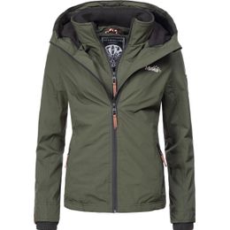 Outdoorjacke Marikoo "Erdbeere", Damen, Gr. 5XL (50), gr&uuml;n, Oberstoff: 100% Polyester. Futter: 100% Polyester. Wattierung: 100% Polyester. &Auml;rmelfutter: 100% Polyester, clean, tailliert h&uuml;ftbedeckend, &Auml;rmel ohne &Auml;rmelschlitz Rippstrickb&uuml;ndchen kontrastfarben, Jacken Outdoorjacke, sportliche Funktionsjacke mit Kapuze