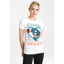 T-Shirt logoshirt "Marvel - My Boyfriend Is A Superhero", Damen, Gr. L, wei&szlig; (altwei&szlig;), 100% Baumwolle, bedruckt, normal, Rundhals, Shirts T-Shirt, mit lizenzierten Originaldesign