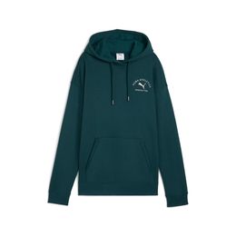 Kapuzensweatshirt Puma "CLASS RELAXED HOODIE FL", Damen, Gr. S, grün terrain, Fleece, Obermaterial: 66% Baumwolle, 34% Polyester, unifarben, relaxed fit normal, Rundhals, Sweatshirts